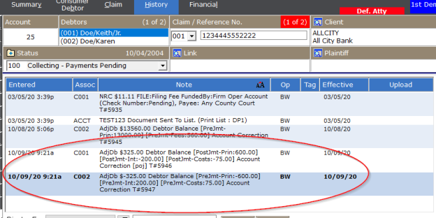 MultiClaim Debtor Balance Adjustments