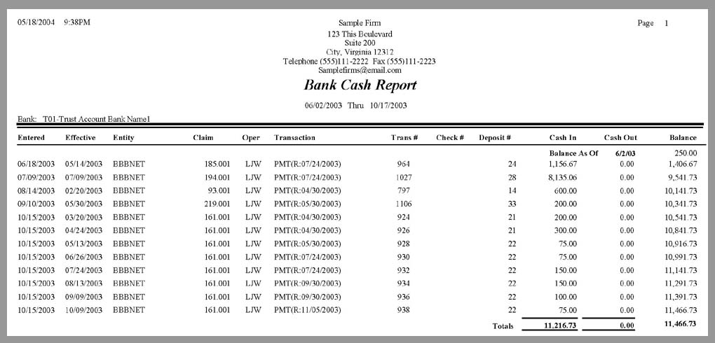 Bank Cash Report Sample