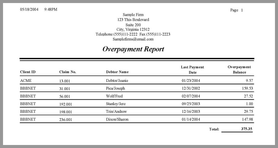 Overpayment Report Sample