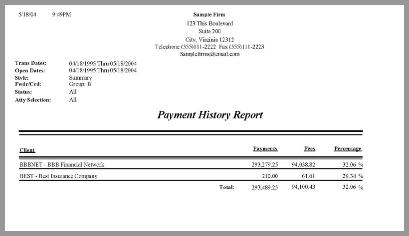Payment History Summary Report Sample